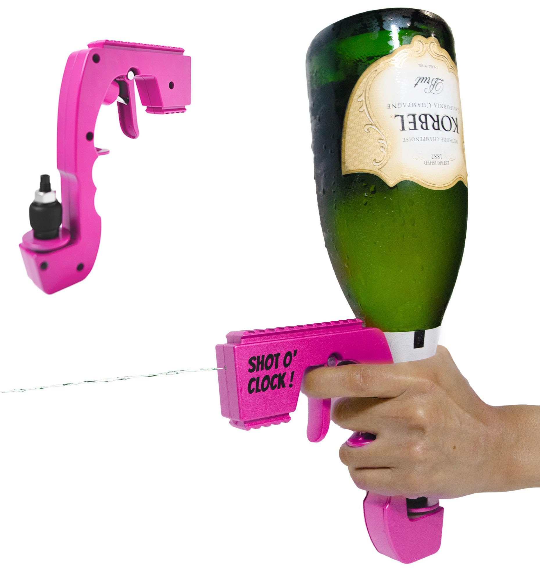 Shot O' Clock! Champagne Gun Shooter, Beer Accessories, Alcohol Gun, Champagne Stoppers, Pistola de Bebida para Botella, Pistola de Cerveza for Any Celebration!