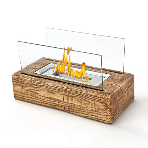 Home Zone Living Concrete Portable Tabletop Rectangle 13” Mini Fire Pit Bowl w/Wick, Indoor, Outdoor Use, Patio, Deck, Balcony Safe, Ethanol Alcohol, Smokeless, Long Burning, Fireplace, Soot Free