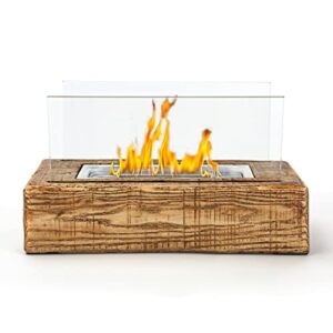 Home Zone Living Concrete Portable Tabletop Rectangle 13” Mini Fire Pit Bowl w/Wick, Indoor, Outdoor Use, Patio, Deck, Balcony Safe, Ethanol Alcohol, Smokeless, Long Burning, Fireplace, Soot Free