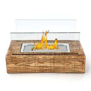 Home Zone Living Concrete Portable Tabletop Rectangle 13” Mini Fire Pit Bowl w/Wick, Indoor, Outdoor Use, Patio, Deck, Balcony Safe, Ethanol Alcohol, Smokeless, Long Burning, Fireplace, Soot Free