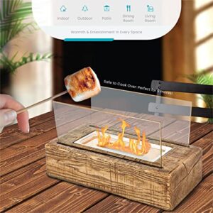 Home Zone Living Concrete Portable Tabletop Rectangle 13” Mini Fire Pit Bowl w/Wick, Indoor, Outdoor Use, Patio, Deck, Balcony Safe, Ethanol Alcohol, Smokeless, Long Burning, Fireplace, Soot Free