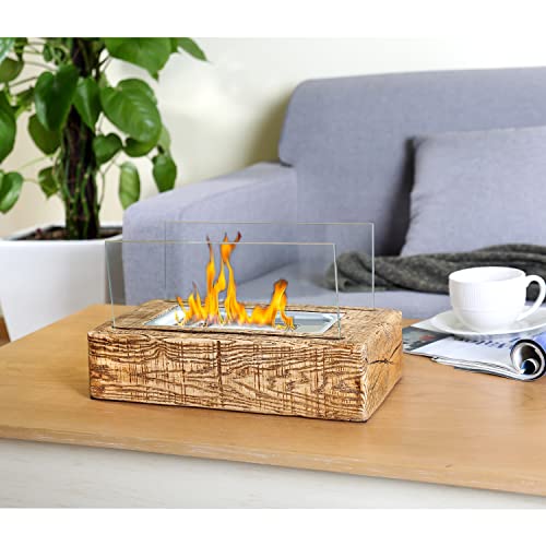 Home Zone Living Concrete Portable Tabletop Rectangle 13” Mini Fire Pit Bowl w/Wick, Indoor, Outdoor Use, Patio, Deck, Balcony Safe, Ethanol Alcohol, Smokeless, Long Burning, Fireplace, Soot Free