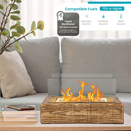 Home Zone Living Concrete Portable Tabletop Rectangle 13” Mini Fire Pit Bowl w/Wick, Indoor, Outdoor Use, Patio, Deck, Balcony Safe, Ethanol Alcohol, Smokeless, Long Burning, Fireplace, Soot Free