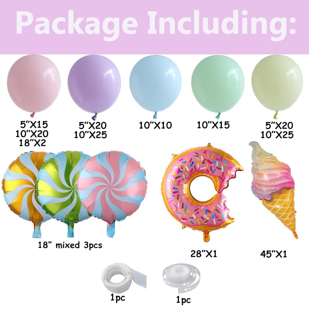 Pastel Donut Balloon Garland Arch Kit, 157pcs Donut Sweet Candy Ice Cream Foil Balloons for Kids Donut Grow Up Baby Shower Two Sweet Girls Birthday Party Decorations