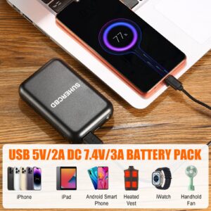 SUHERCBD 7.4V Heated Vest Battery Pack,5V 2a 5000mAh Power Bank for Heated Vest Heated Jacket, Portable Charger,Compatible with iPhone,Android etc.