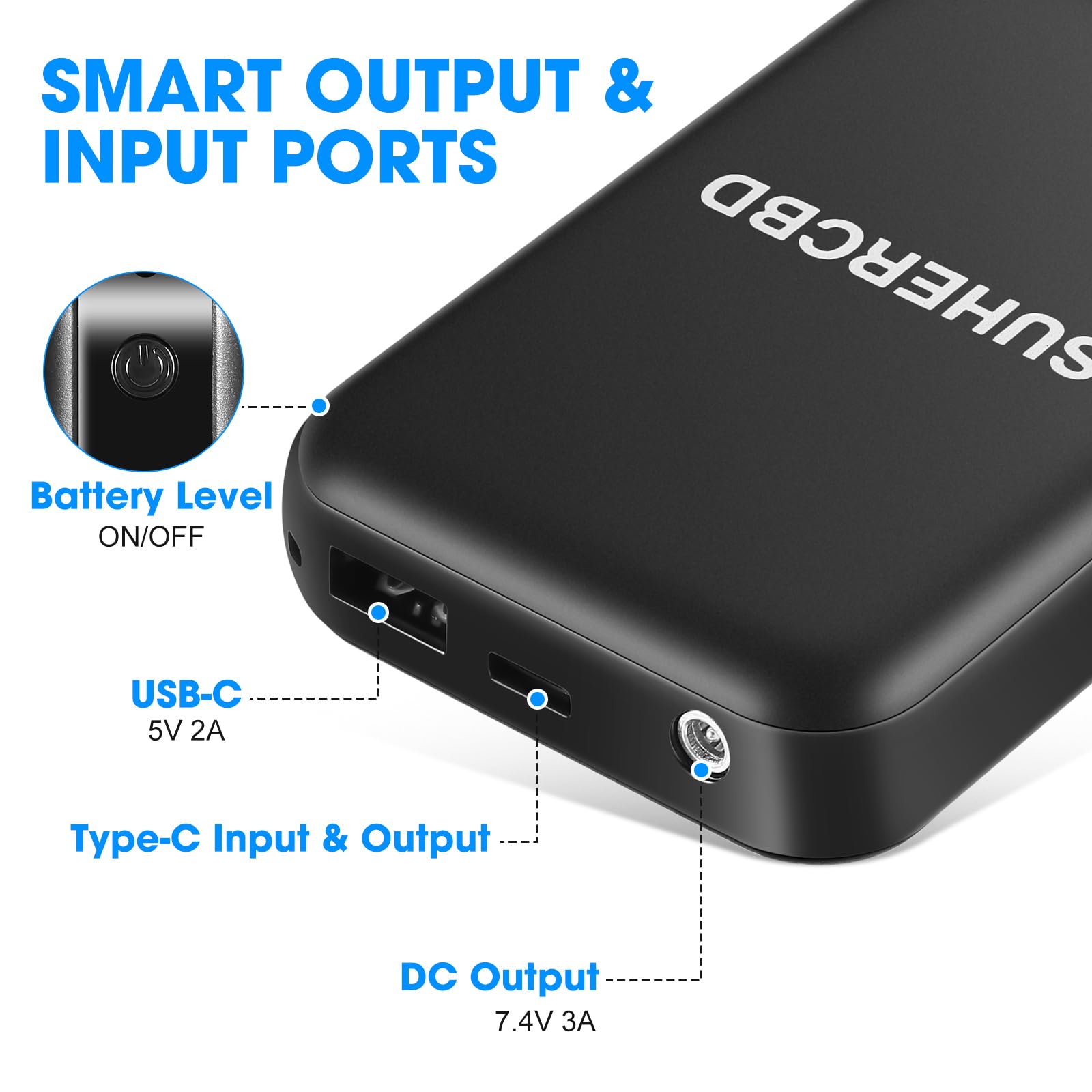 SUHERCBD 7.4V Heated Vest Battery Pack,5V 2a 5000mAh Power Bank for Heated Vest Heated Jacket, Portable Charger,Compatible with iPhone,Android etc.