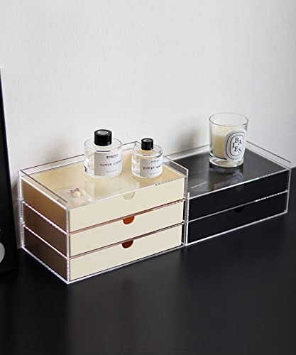 Tabletop Chest, Storage Box, Makeup Box, Tabletop Storage, Small Items, Drawers, Makeup Case, Storage, Skin Care, Acrylic Case, 3 Tiers, Storage Chest (Black)