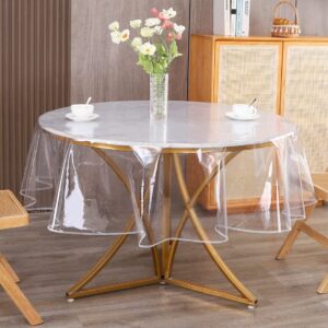 Clear Round Plastic Tablecloth Protector Waterproof Oil-Proof PVC Table Cloth Stain-Resistant Wipeable Table Cover for Round Table 60" Round