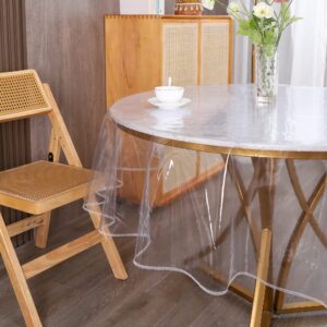 Clear Round Plastic Tablecloth Protector Waterproof Oil-Proof PVC Table Cloth Stain-Resistant Wipeable Table Cover for Round Table 60" Round