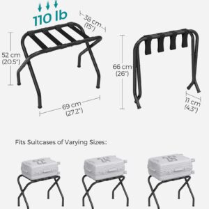 SONGMICS Luggage Rack for Guest Room, Set of 2 Suitcase Stands, Foldable Steel Frame, for Hotel, Bedroom, Holds up to 110 lb, 27.2 x 15 x 20.5 Inches, Black URLR001B02