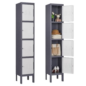 bynsoe metal locker with 4 door employees locker 4-tier storage cabinet locker for school gym office hospital steel storage locker (grey white4)