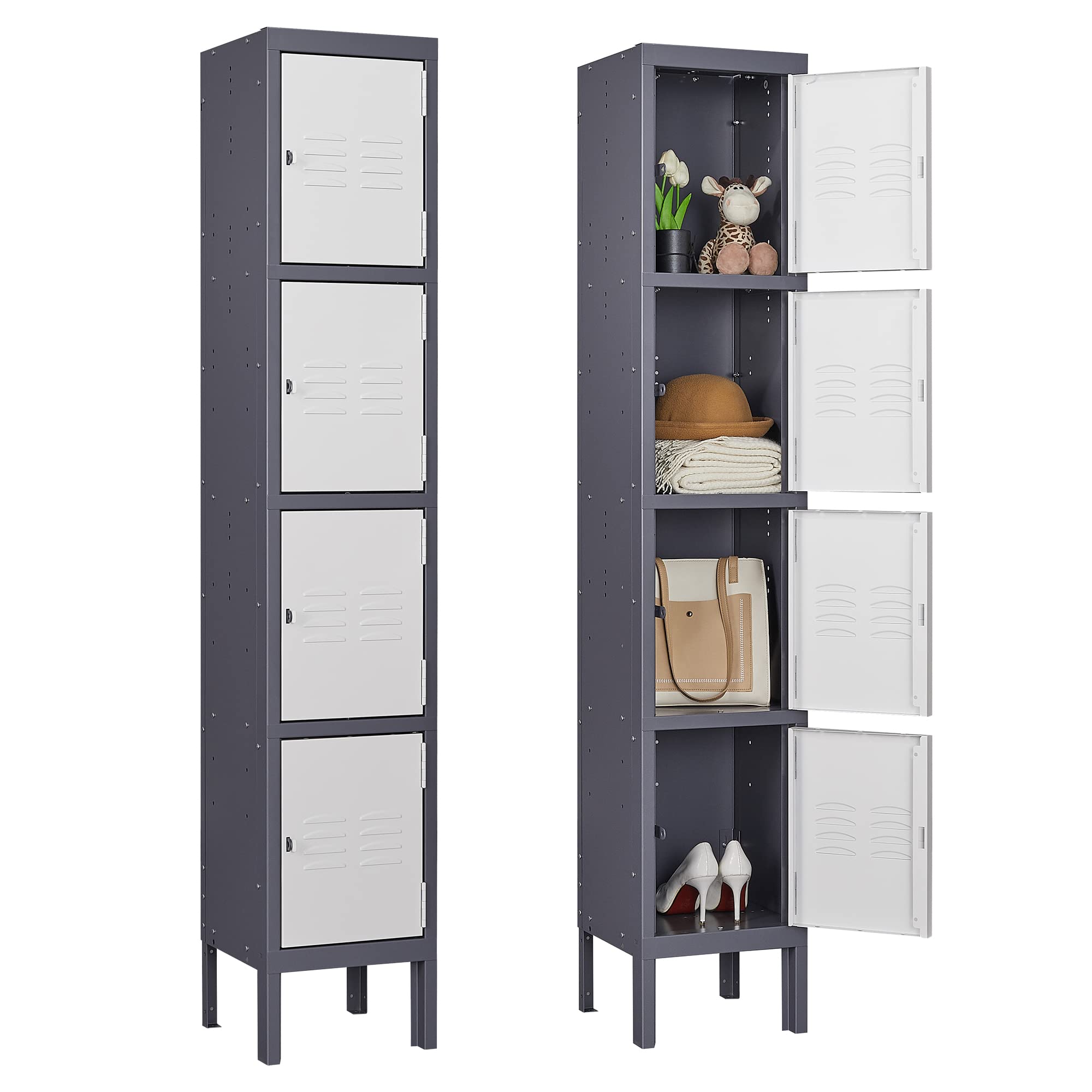 BYNSOE Metal Locker with 4 Door Employees Locker 4-Tier Storage Cabinet Locker for School Gym Office Hospital Steel Storage Locker (Grey White4)