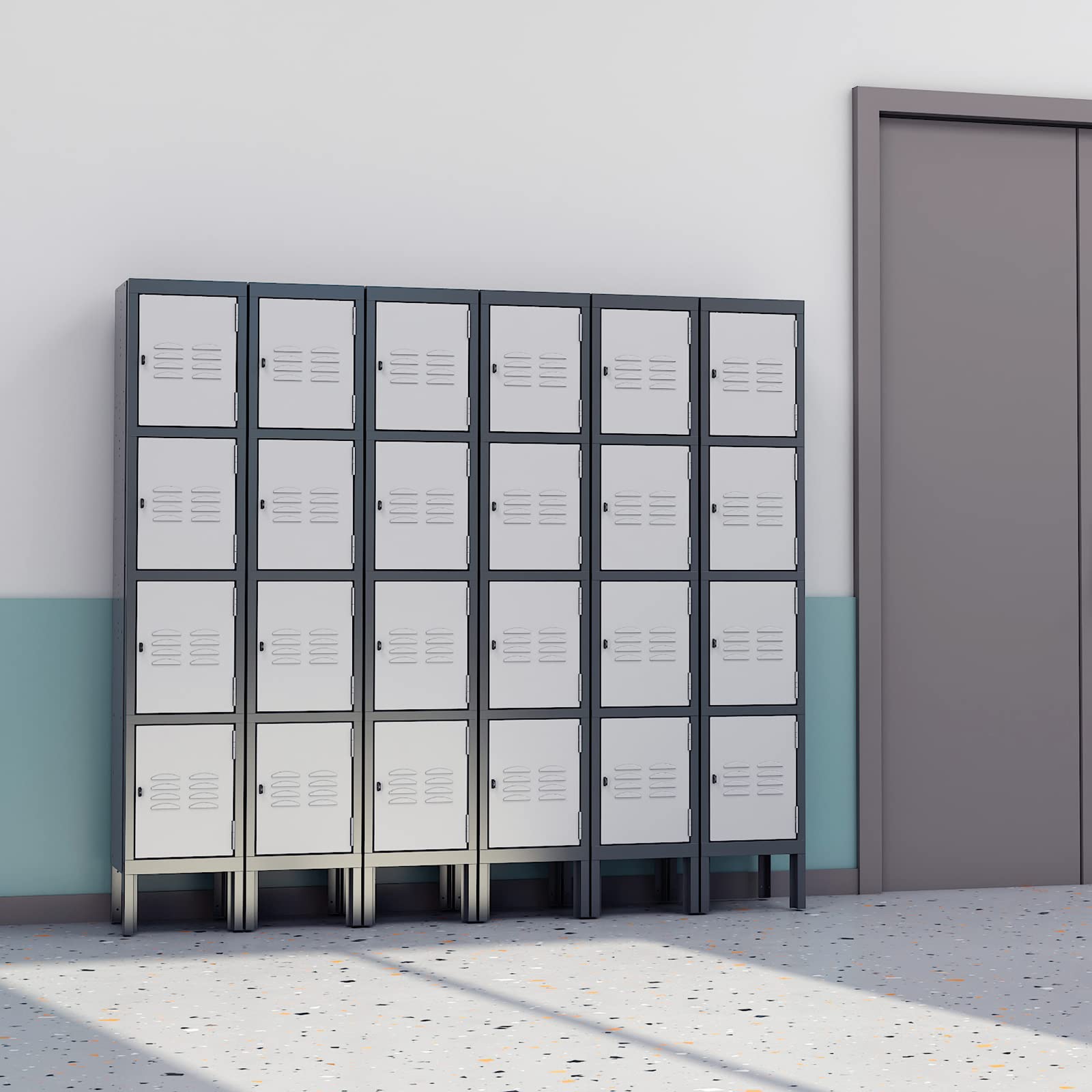 BYNSOE Metal Locker with 4 Door Employees Locker 4-Tier Storage Cabinet Locker for School Gym Office Hospital Steel Storage Locker (Grey White4)