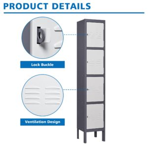 BYNSOE Metal Locker with 4 Door Employees Locker 4-Tier Storage Cabinet Locker for School Gym Office Hospital Steel Storage Locker (Grey White4)