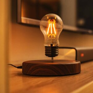 MOOCCI Floating Light Bulb Desk Lamp, Magnetic Levitating Lamps LED Night Light, Unique Gifts for Christmas and New Year (Dark Brown Base)…