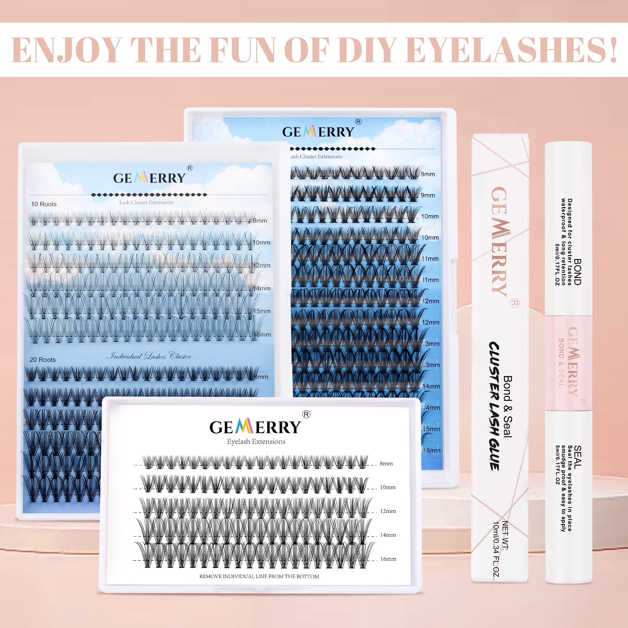 GEMERRY Lash Bond and Seal Cluster Lash Glue for Individual Lashes Long Retention 48-72 Hours Waterproof Individual Lash Glue for Lash Clusters DIY Eyelash Extensions Glue at Home