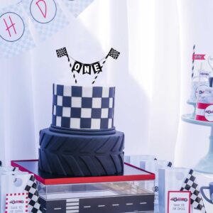 Race Flag Cake Topper - Race Car First Birthday Party Decorations ,Racing Themed Birthday. Fast One Birthday Party Supplies (RACE FLAG CT)