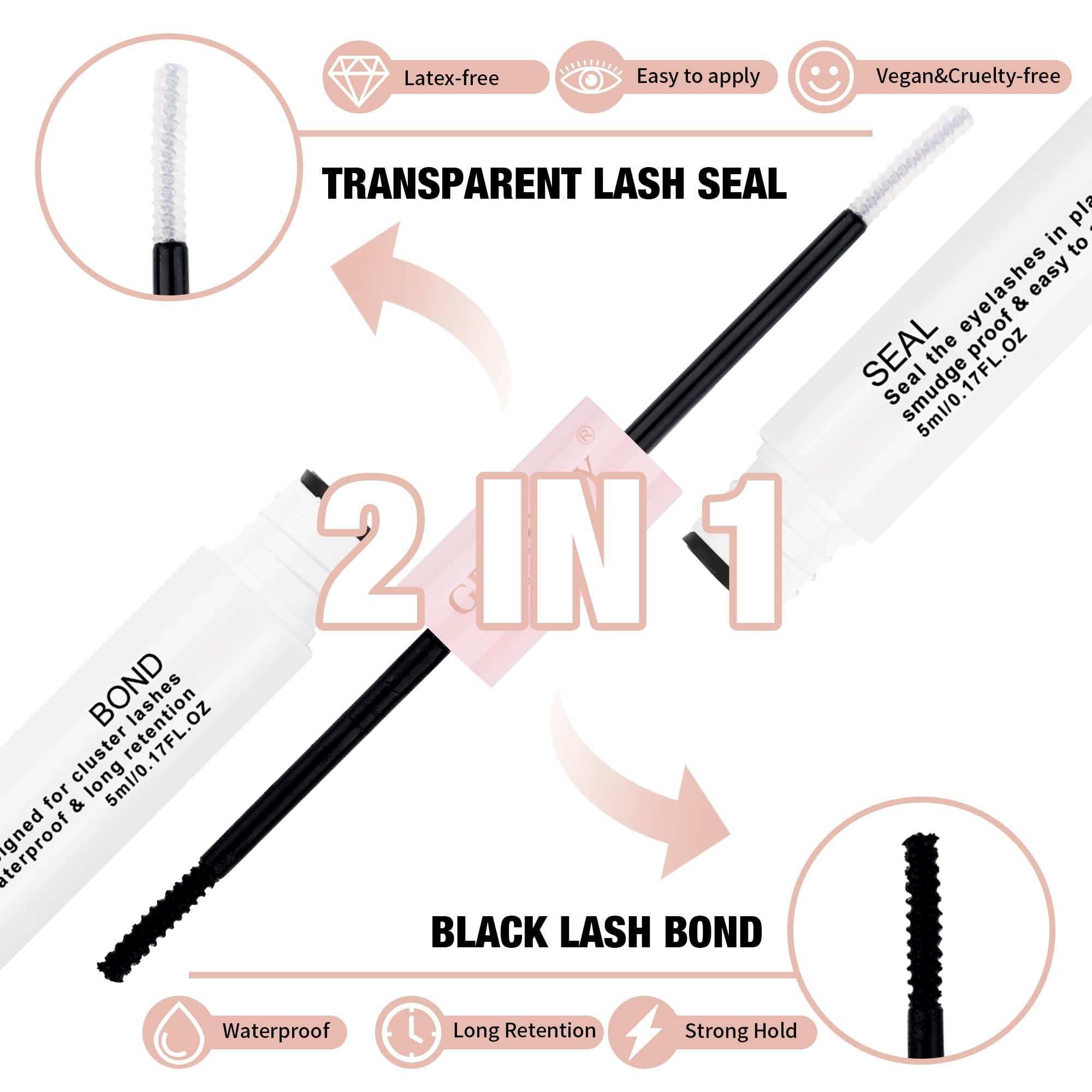 GEMERRY Lash Bond and Seal Cluster Lash Glue for Individual Lashes Long Retention 48-72 Hours Waterproof Individual Lash Glue for Lash Clusters DIY Eyelash Extensions Glue at Home