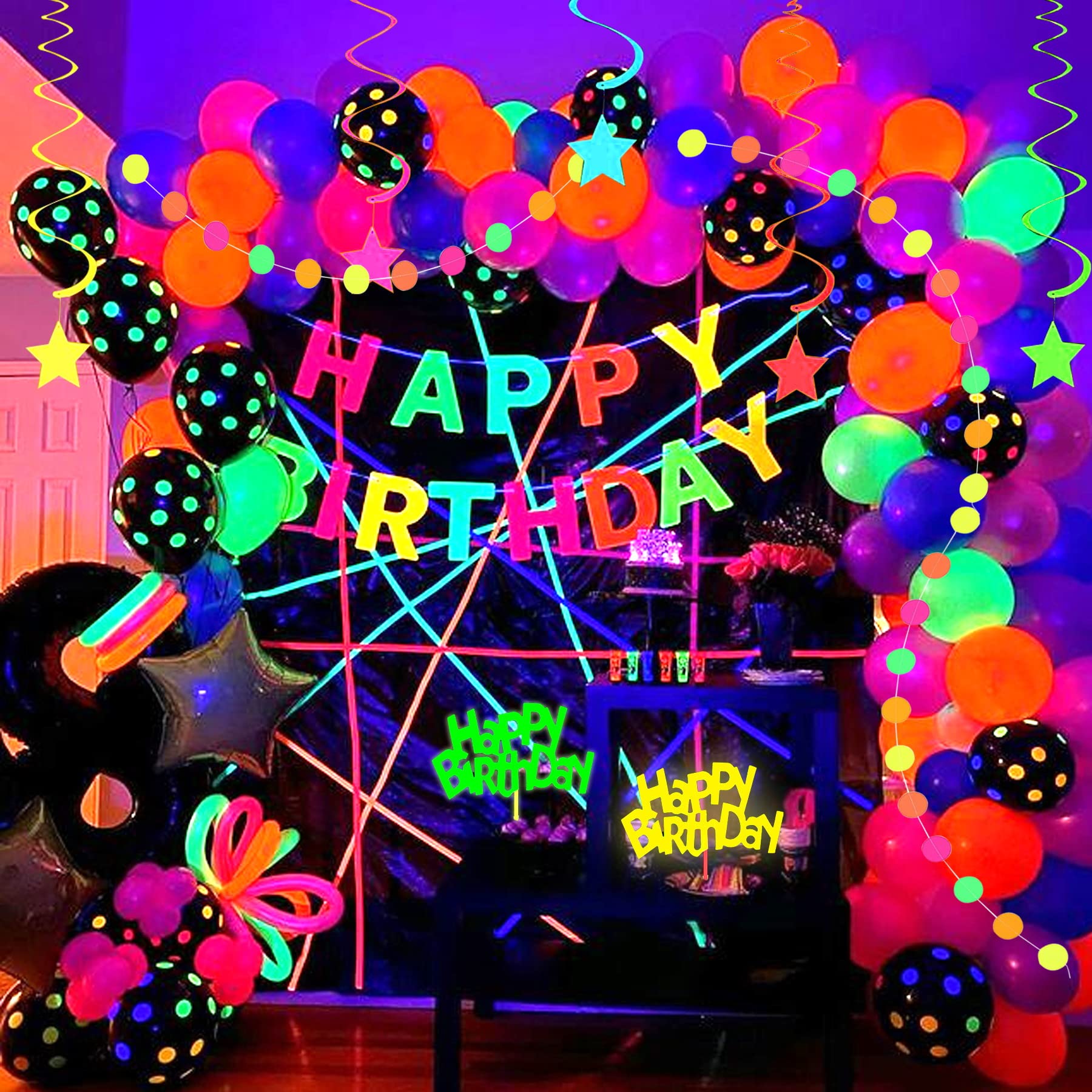 Glow in The Dark Birthday Party Decorations Supplies, Neon Birthday Party Decorations with Neon Balloons Garland,Porch Party Sign Let's Glow Crazy for Glow in The Dark Party supplies, Neon Party Decor