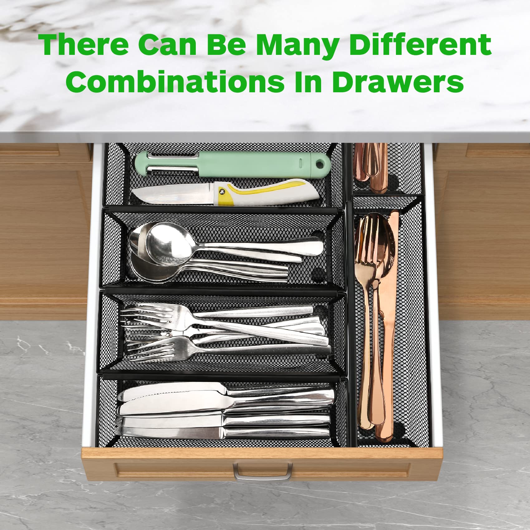 Smgmg Silverware Drawer Organizer, Silverware Organizer for Drawer, 6 Pack Utensil Organizer for Kitchen Drawers, Kitchen Drawer Organizer for Large Utensils with Interlocking Arm (9.6 * 3 * 2 inch)