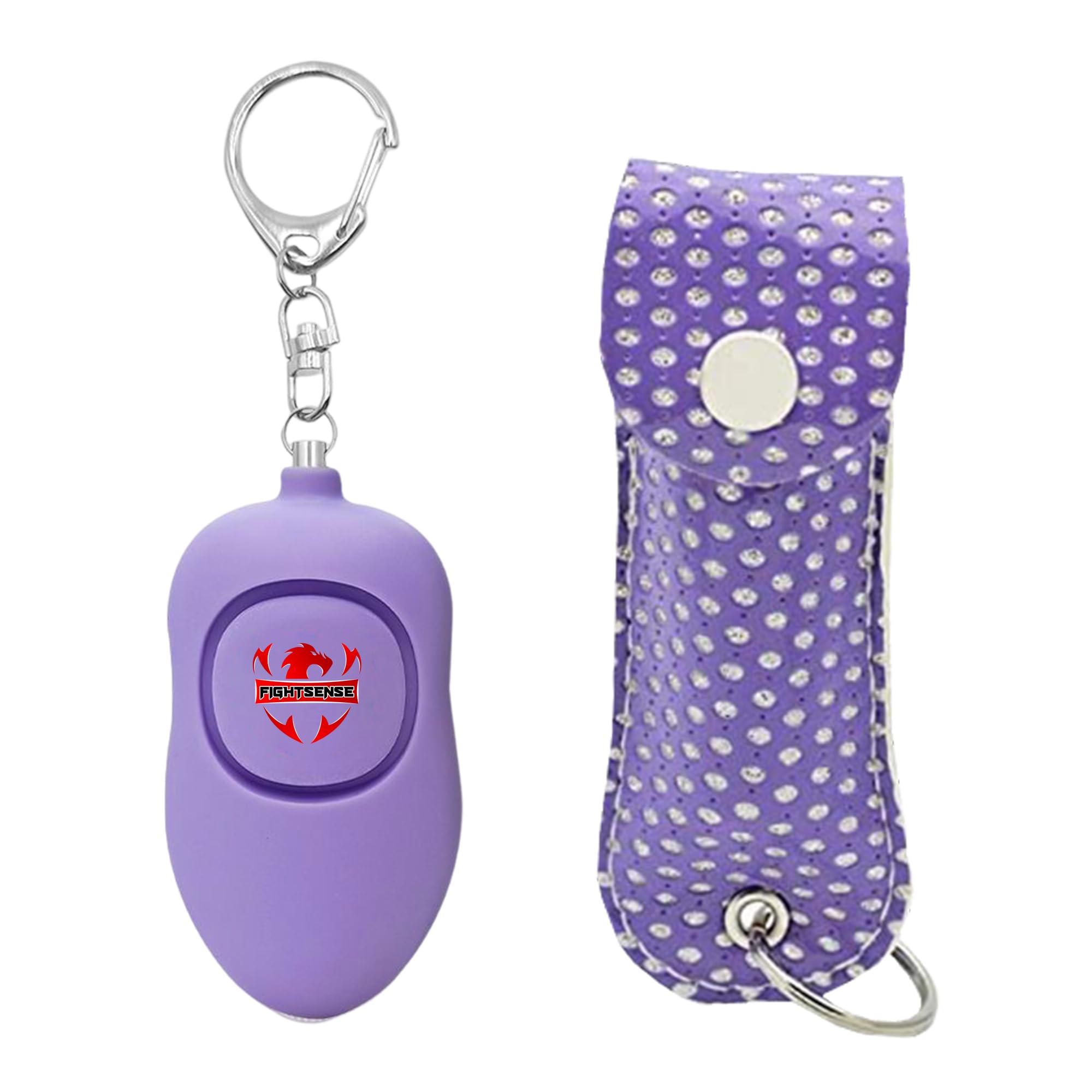 Fightsense Self Defense Pepper Spray Keychain and Personal Safety Alarm Keychain Set Combo Pack for Women Self Defense, 130db Loud Siren with LED Flashlight for Women,Children, Elders (Purple)