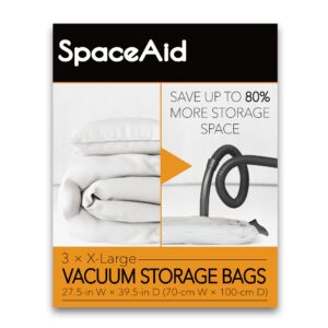 spaceaid jumbo vacuum storage bags, space saver sealer compression bags for comforters, blankets, pillows, bedding, clothes (x-large 3 pack)