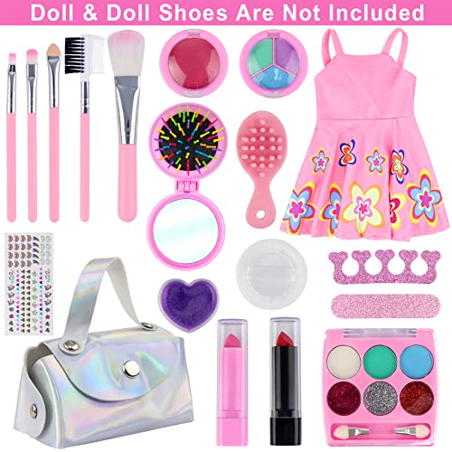 18INDC 18 Inch Girl Doll Accessories Make Up Pretended Toys Set, Washable Makeup Beauty Set Toys for Girl Doll Dress Up Sets for Girls 3-8 Years Old (Doll Not Included)