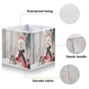 Kigai Christmas Snowman Cube Storage Bins - 11x11x11 in Large Foldable Cubes Organizer Storage Basket for Home Office, Nursery, Shelf, Closet