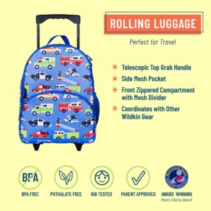 Wildkin Rolling Luggage Bundle with 14 Ounce Steel Reusable Water Bottle (Heroes)