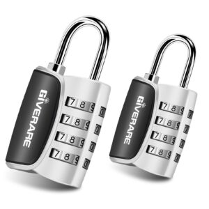 giverare 2 pack combination lock, 4-digit padlock keyless, resettable luggage locks for backpack, gym & school & employee locker, weatherproof travel lock for fence, backyard gate, hasp, case-silver