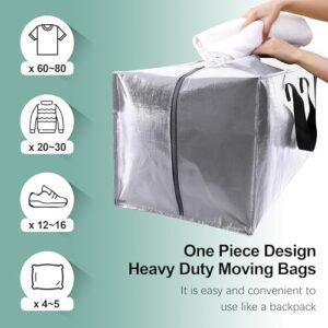 WTREE Heavy Duty Moving Bags, Extra Large Storage Totes W/Backpack Straps Strong Handles & Zippers, Alternative to Moving Boxes, Moving Supplies for Dorm Room Essentials (Silver, 8 Pack)