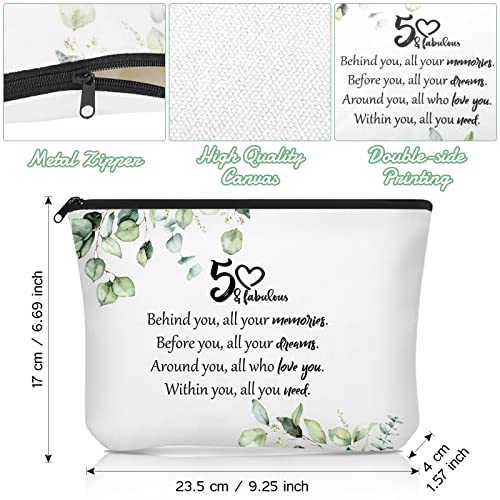 50th Birthday Gifts for Women 2 Pieces 50 and Fabulous Gifts for Women Including 20 oz Wine Stainless Steel Tumbler with Lid Straw Fabulous Makeup Bag for Turning 50 Year Old Woman Mother Ladies