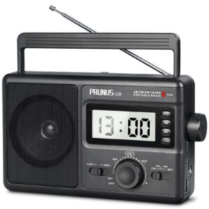 prunus j09 digital am fm portable radio shortwave, bigger screen for elderly, ac/ 4 d cell batteries powered,tf card/usb player, time setting, earphone jack, auto station preset for seniors/hurricane