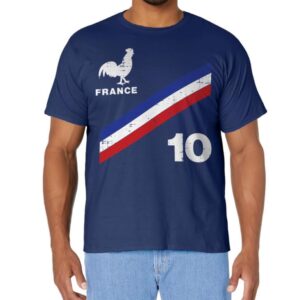 France Flag Rooster Number 10 Soccer Fan Men Women Kids Boys T-Shirt