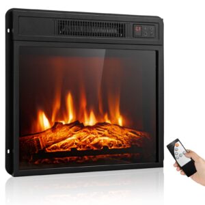 simoe 18 inch electric fireplace inserts, 1400w wall-recessed & freestanding fireplace heater with 3 3d flame brightness & thermostat, 0-6h timer, remote control & button control