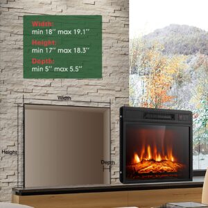 SIMOE 18 Inch Electric Fireplace Inserts, 1400W Wall-recessed & Freestanding Fireplace Heater with 3 3D Flame Brightness & Thermostat, 0-6H Timer, Remote Control & Button Control