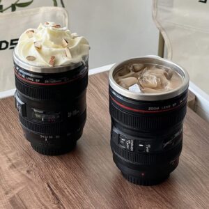 Camera Lens Coffee Mug With Lid, Travel Coffee Cup, Stainless Steel Insulated Tumbler Cup For Lovers Valentine's Day Gifts Creative Photographer Gifts Birthday Present