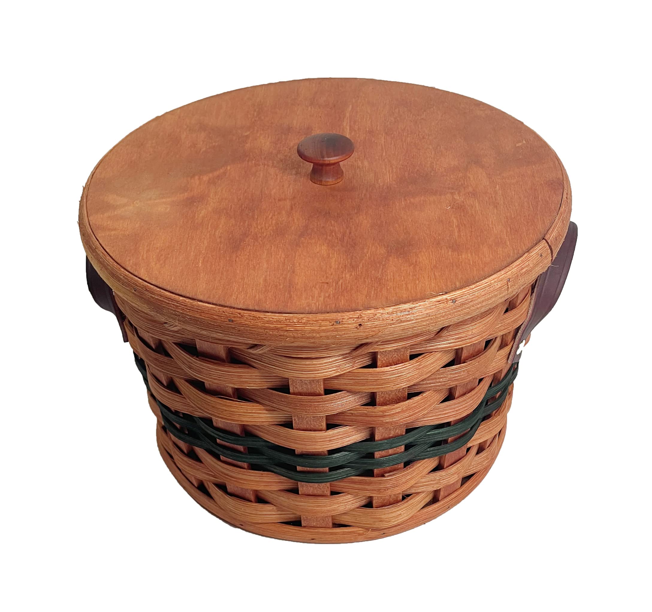 Amish Oak Cookie Jar Basket With Lid & Leather Handles by Amish Baskets and Beyond (Green)