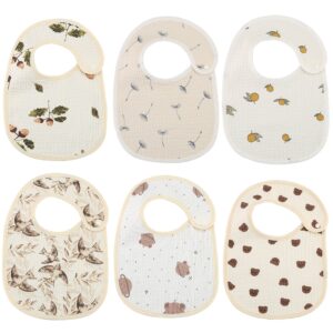 littlecheek baby bibs for boys & girls, organic muslin cotton drool bibs waterproof, soft lap-shoulder bibs w/snaps for teething feeding, sweet baby essentials gifts for unisex newborn, 6 pack