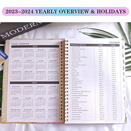 2023-2024 Planner Weekly And Monthly,Agenda Daily Planner 2023 With Tabs And Bookmark,8.7"x 6.3" Colorful Leaves 2023 Spiral Planning Notebook With Elastic Closure From January 2023 to December 2023