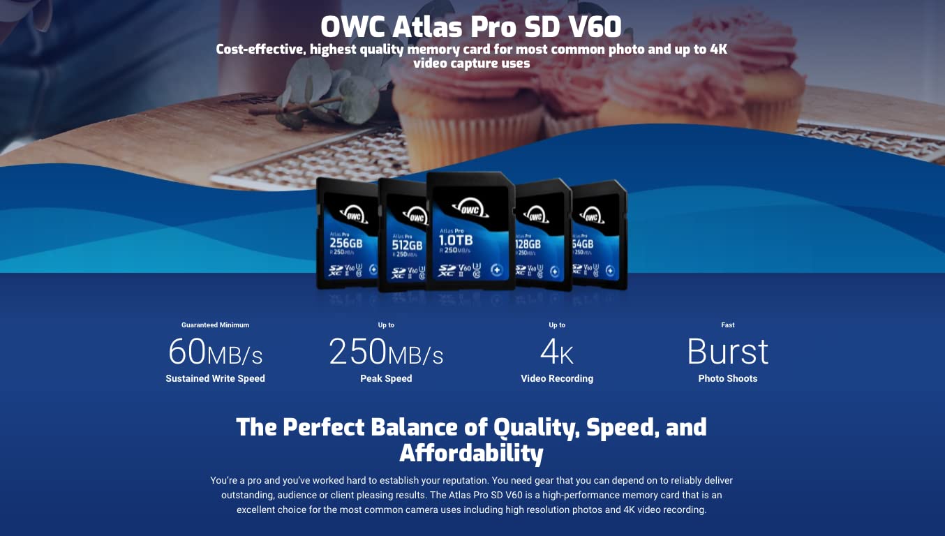 OWC Atlas Pro 128GB SDXC UHS-II V60 Media Card