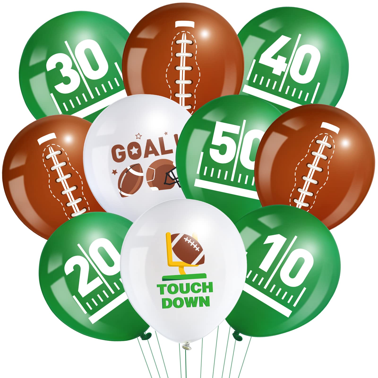 45 Pieces Football Balloons Sport Latex Balloons Football Party Balloons Touch Down White Green Brown Balloons for Game Sports Birthday Party Football Themed Decorations