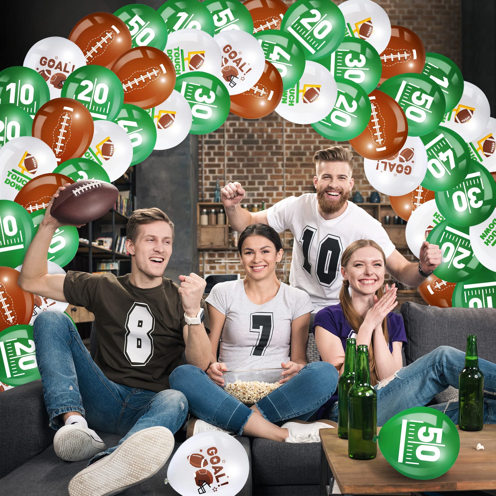 45 Pieces Football Balloons Sport Latex Balloons Football Party Balloons Touch Down White Green Brown Balloons for Game Sports Birthday Party Football Themed Decorations