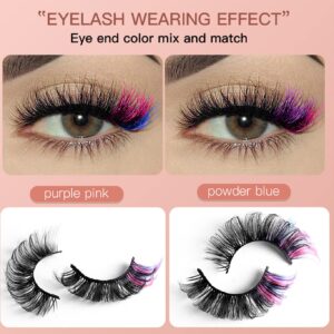 Colored Eyelashes Mink Lashes With Color on End, Fluffy Colorful Lash Clusters, Dramatic Long Thick Cat Fox Eye Lashes Full Curly False Eyelash, 3d D Curl Salon Extensions Strip Pack 7 Pairs