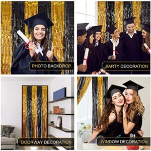 AILEXIBG 3.2 ft x 8.2 ft Metallic Tinsel Foil Fringe Curtains for Party Photo Backdrop Wedding Decor (2 Pack, Black Gold)