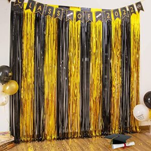 AILEXIBG 3.2 ft x 8.2 ft Metallic Tinsel Foil Fringe Curtains for Party Photo Backdrop Wedding Decor (2 Pack, Black Gold)