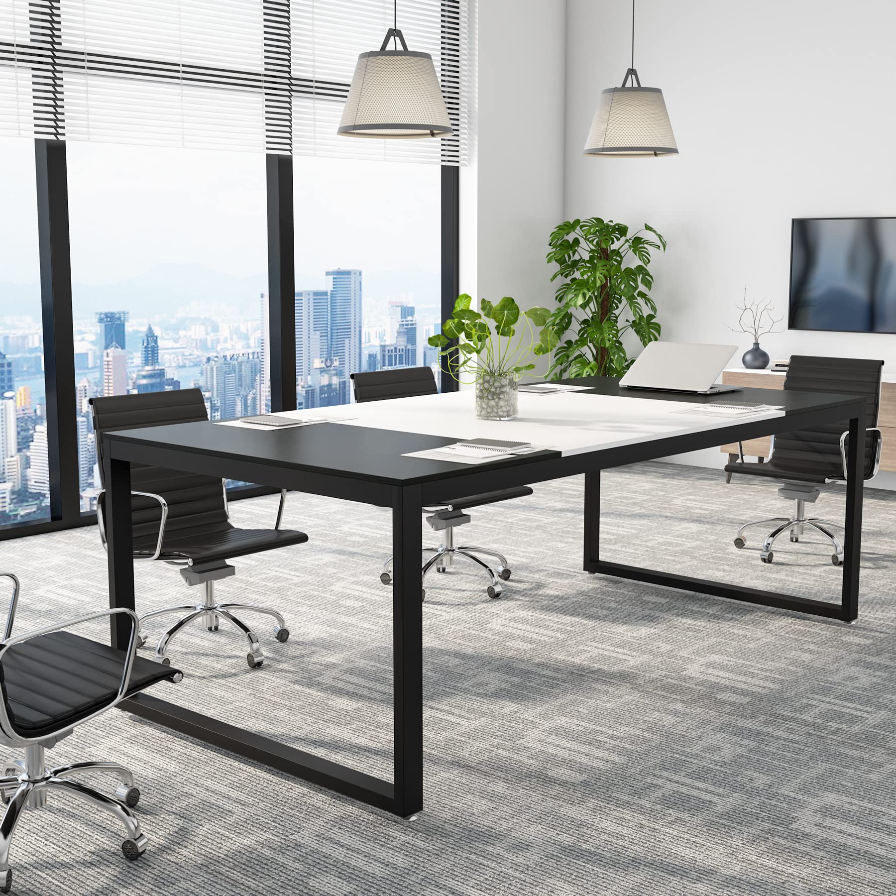 Tribesigns 6FT Conference Table, 70.86" L x 35.43" W x 29.52" H Rectangle Shaped Meeting Table, Modern Seminar Boardroom Table for Office Conference Room (White/Black)