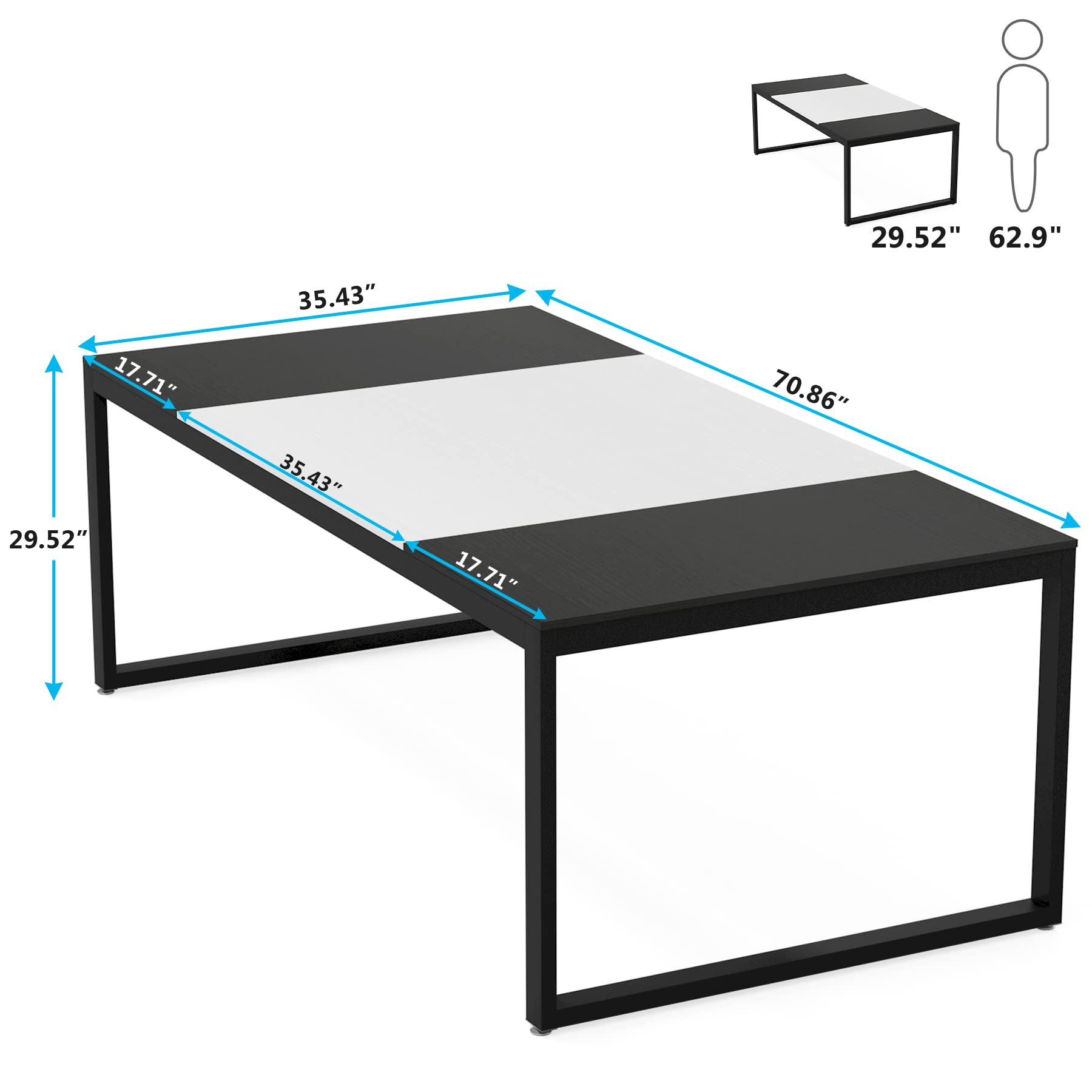 Tribesigns 6FT Conference Table, 70.86" L x 35.43" W x 29.52" H Rectangle Shaped Meeting Table, Modern Seminar Boardroom Table for Office Conference Room (White/Black)