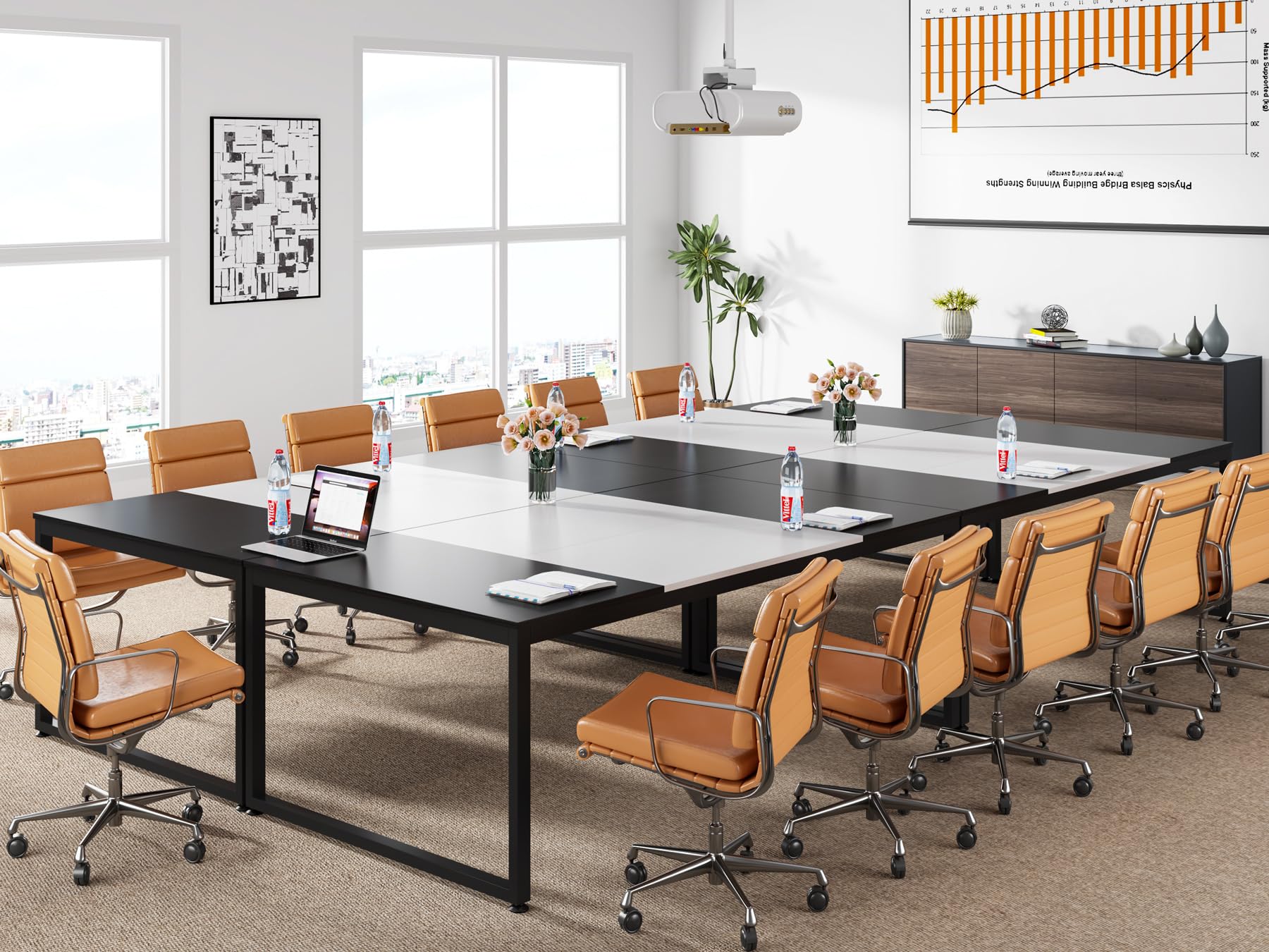 Tribesigns 6FT Conference Table, 70.86" L x 35.43" W x 29.52" H Rectangle Shaped Meeting Table, Modern Seminar Boardroom Table for Office Conference Room (White/Black)