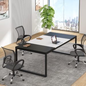 Tribesigns 6FT Conference Table, 70.86" L x 35.43" W x 29.52" H Rectangle Shaped Meeting Table, Modern Seminar Boardroom Table for Office Conference Room (White/Black)